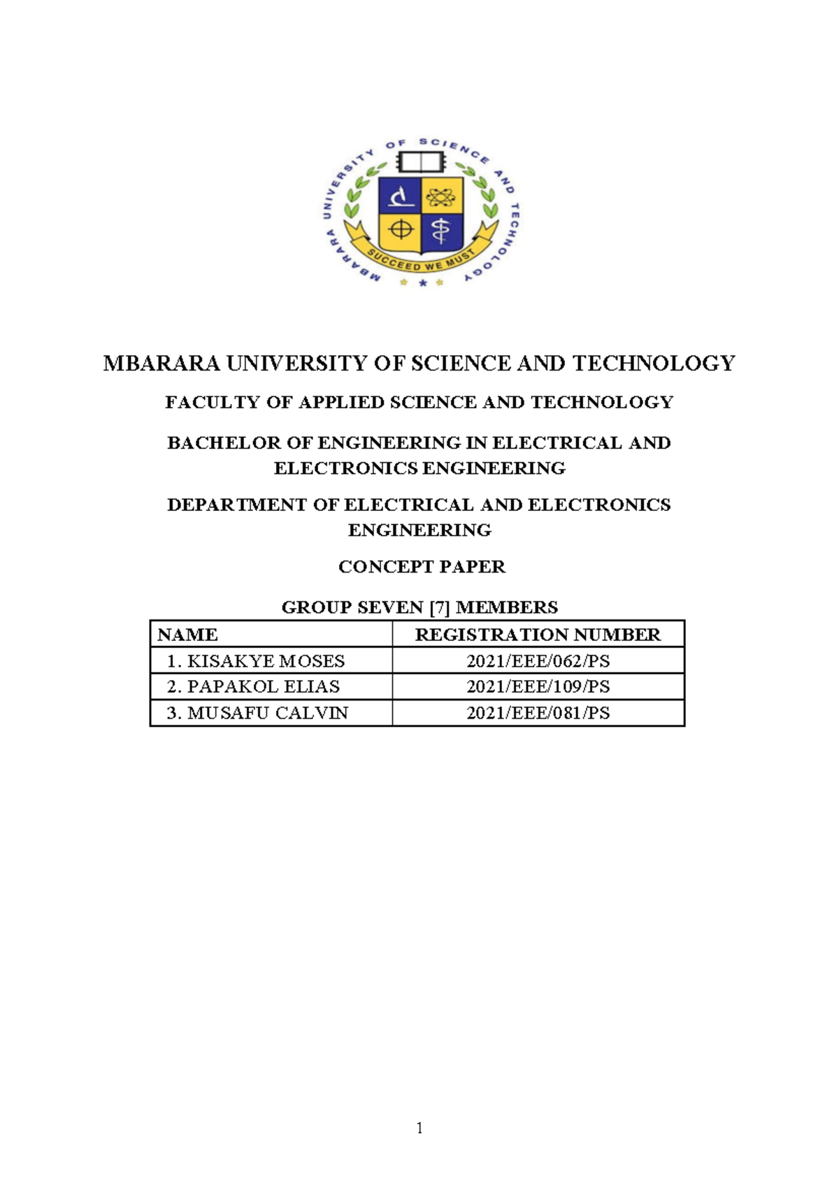 Concepts - work - MBARARA UNIVERSITY OF SCIENCE AND TECHNOLOGY FACULTY OF APPLIED SCIENCE AND ...