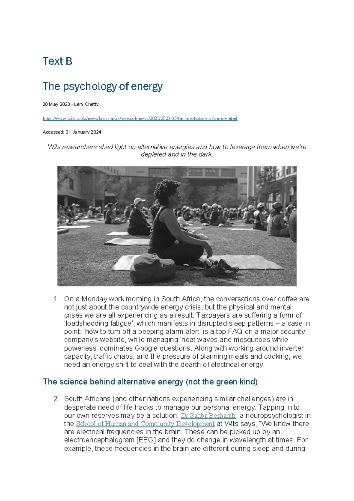 Text B The psychology of energy - Text B The psychology of energy 28 ...