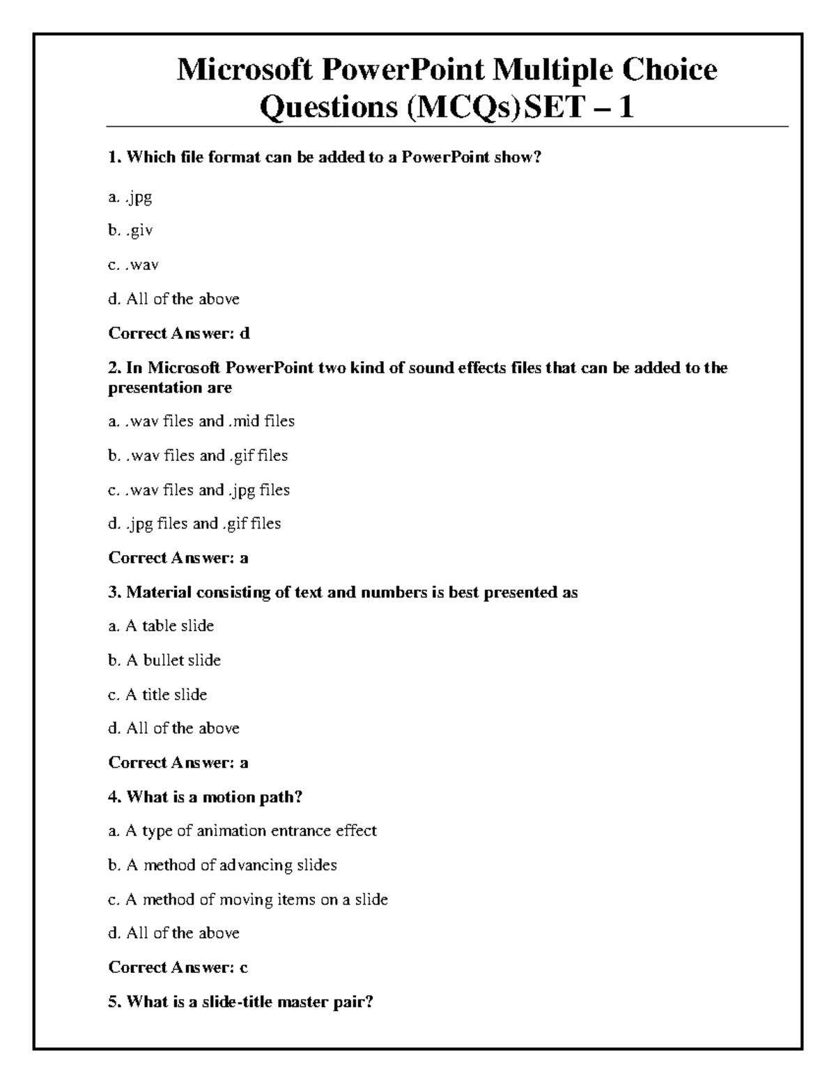 MCQ powerpoint - Microsoft PowerPoint Multiple Choice Questions (MCQs ...