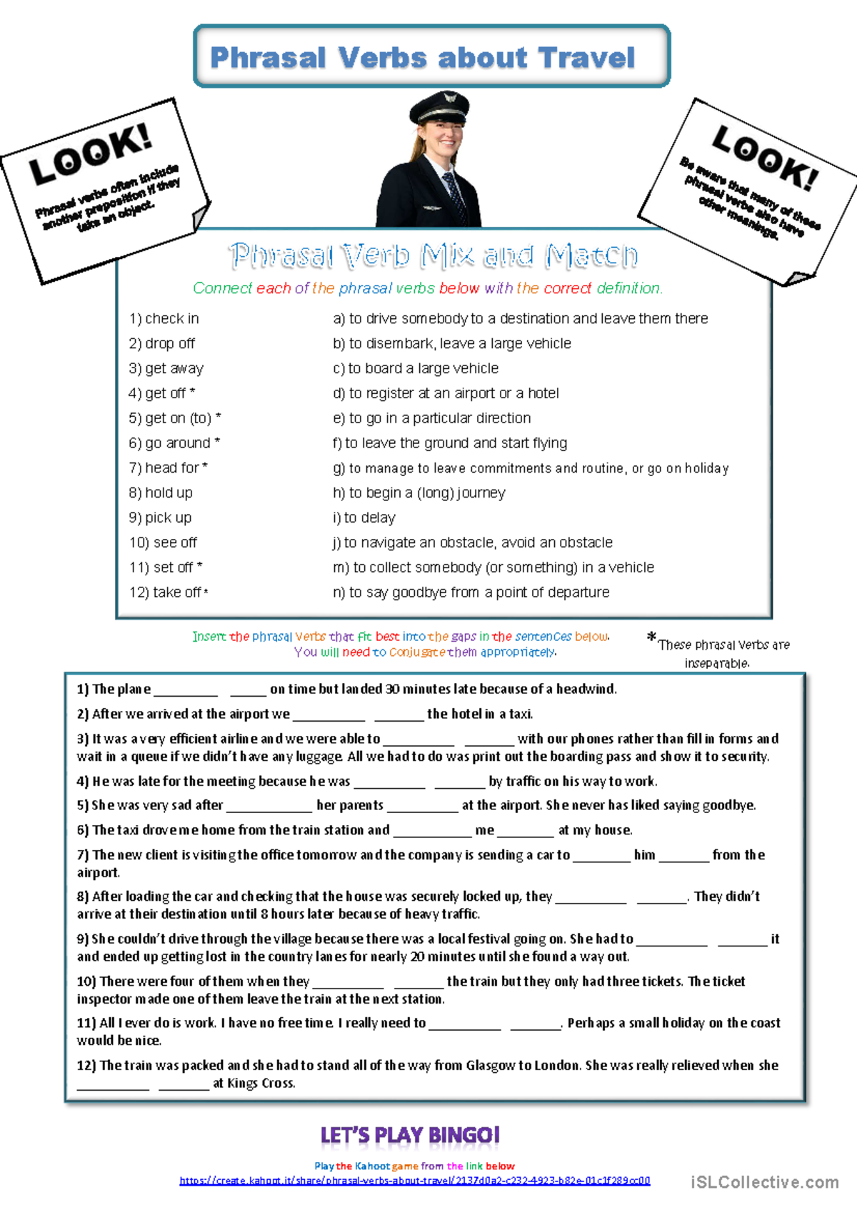 Phrasal Verbs About Travel - Air Travel - Connect each of the phrasal ...