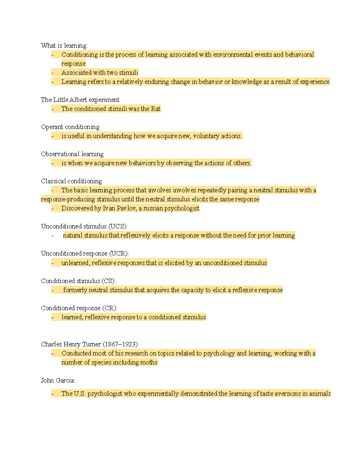 Chapter 5 Psychology Notes - What is learning: - Conditioning is the ...