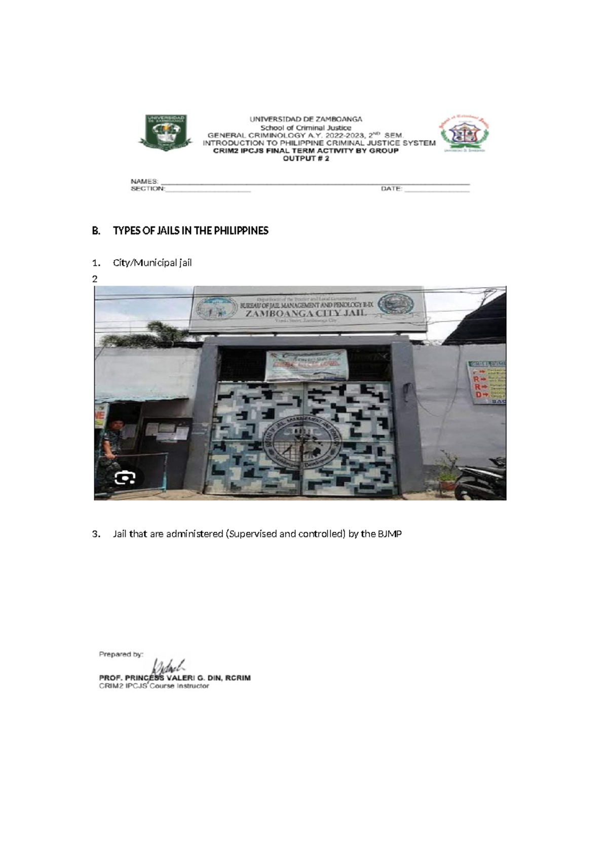 Types OF Jails - Summary BS Criminology - B. TYPES OF JAILS IN THE ...