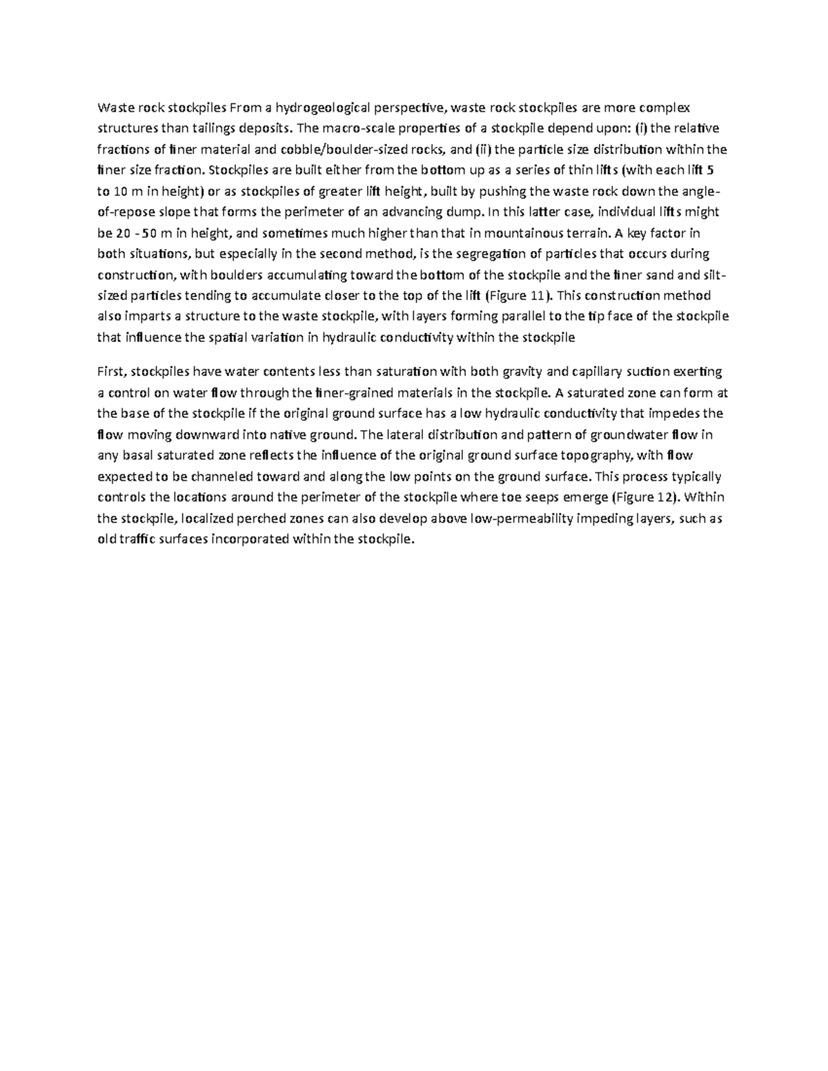 Water and hydro - Waste rock stockpiles From a hydrogeological ...