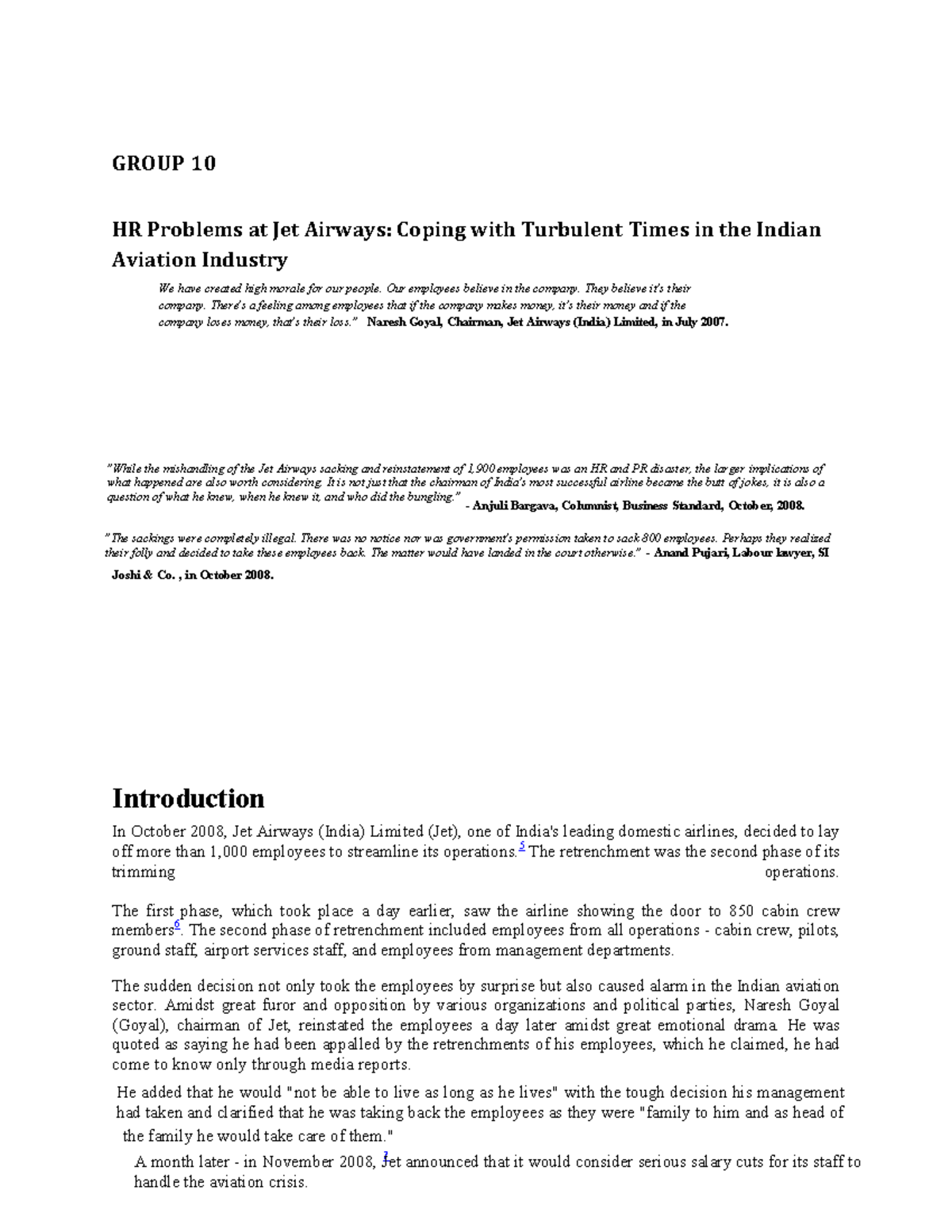 Group 10- Hrproblemsjetairways CASE - GROUP 10 HR Problems at Jet ...
