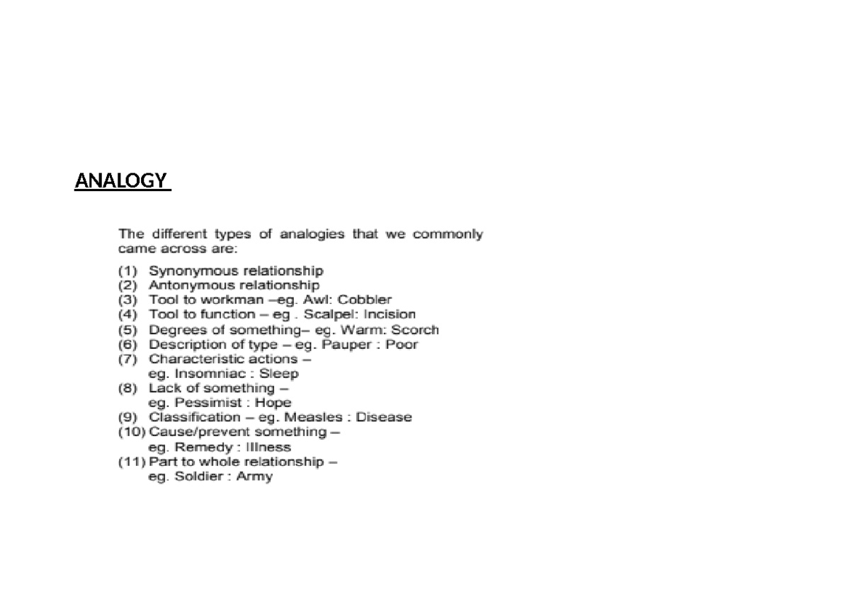 Analogy - ANALOGY DIRECTIONS Directions for questions 1 to 15: In each ...
