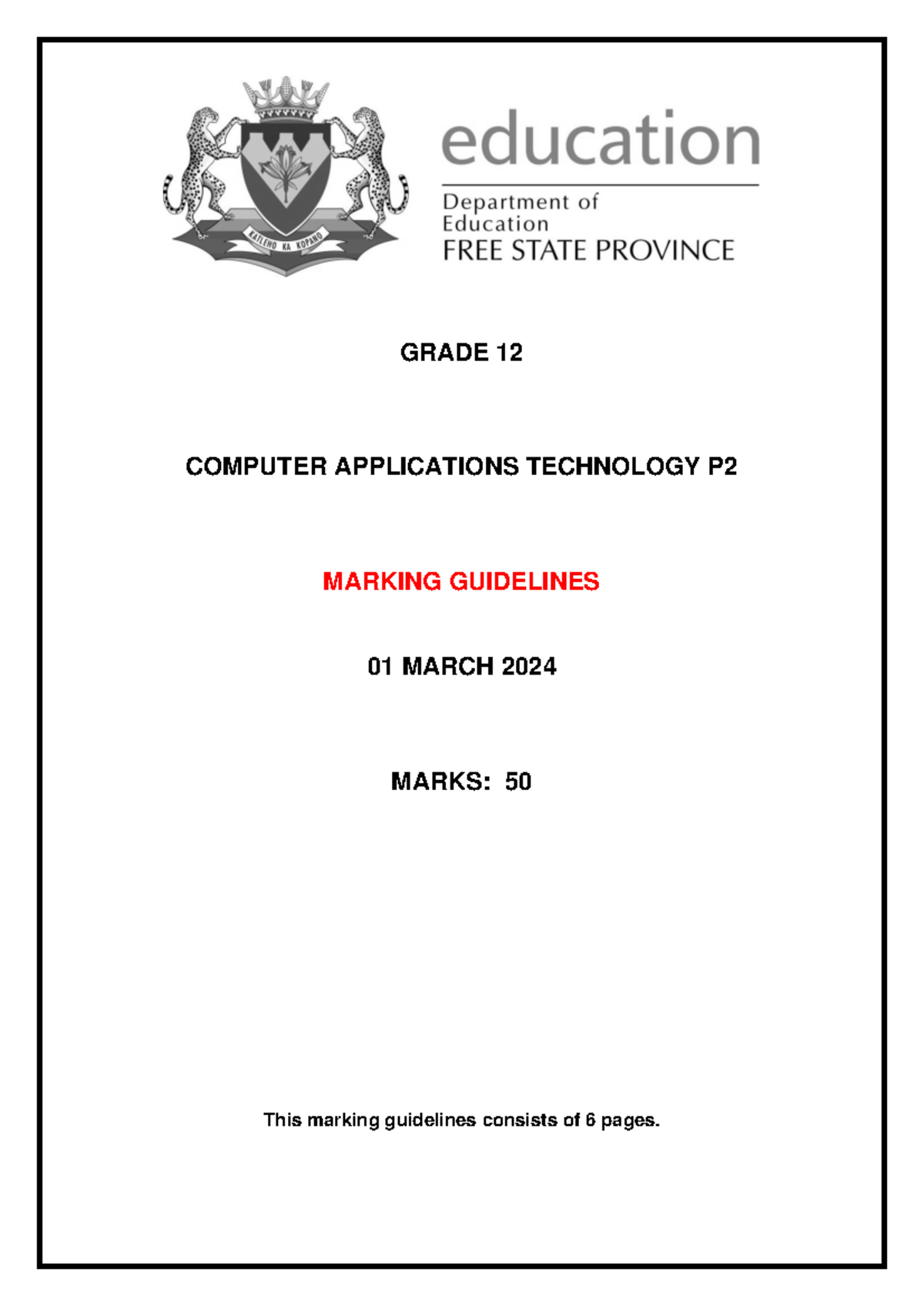 Grade 12 P2 T1 P2 Memo 2024 English - GRADE 12 COMPUTER APPLICATIONS ...