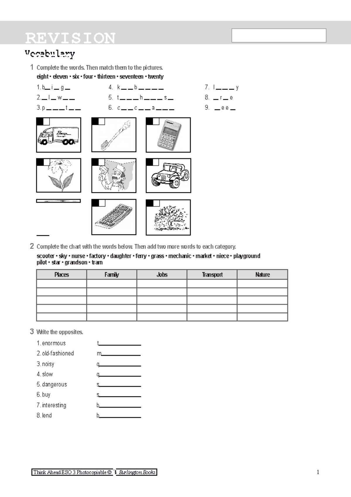 01Think Ahead 3 Rev WS - Name: Vocabulary 1 Complete the words. Then ...