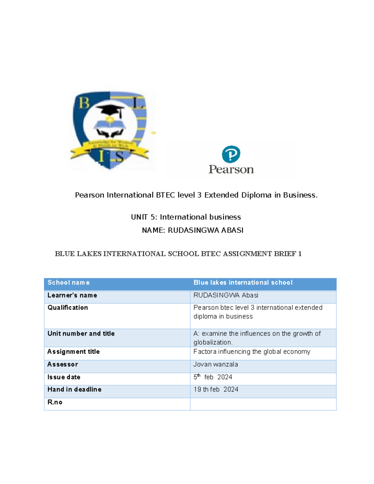 international business - Pearson International BTEC level 3 Extended ...