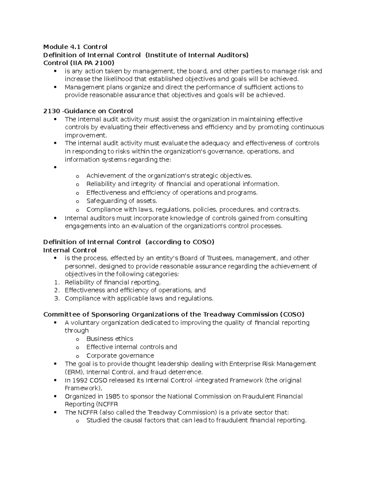 Internal Auditing Module 04 - Module 4 Control Definition of Internal ...
