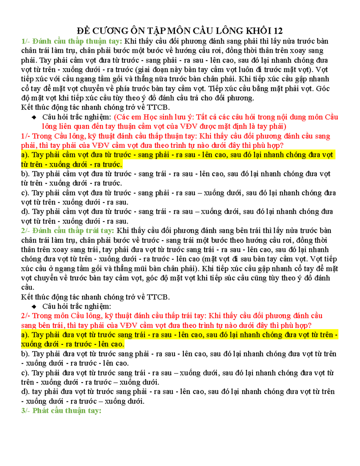 Thể dục cầu lông - dsadasdsa - ĐỀ CƯƠNG ÔN TẬP MÔN CẦU LÔNG KHỐI 12 1 ...