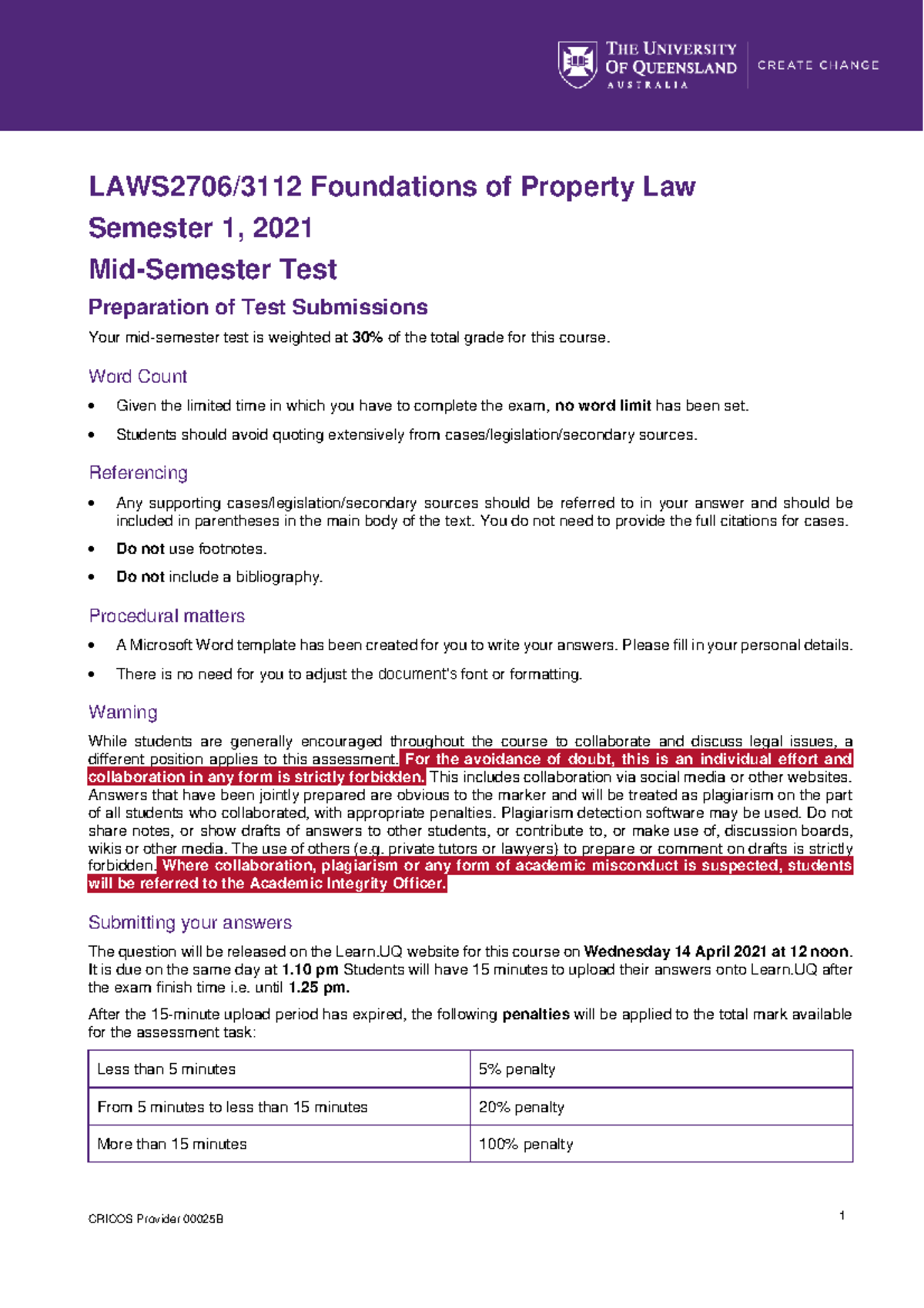 2021 MID SEM TEST - Practice mid-sem exam - 1 LAWS2706/3112 Foundations ...