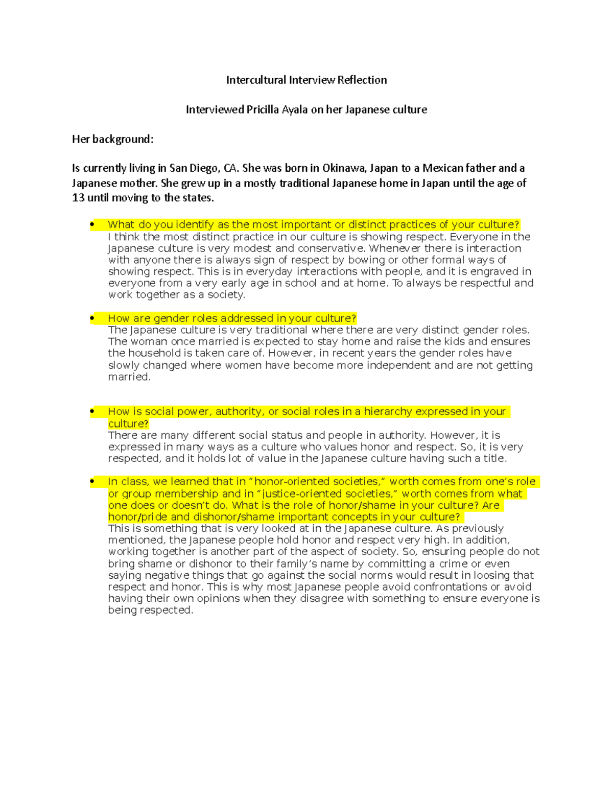 Intercultural interview - COM-263 - GCU - Studocu