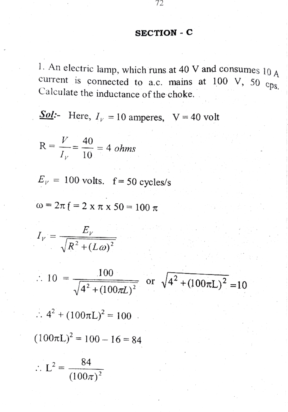 Alternating current-numerical problems - SECTION C . An electric lamp ...