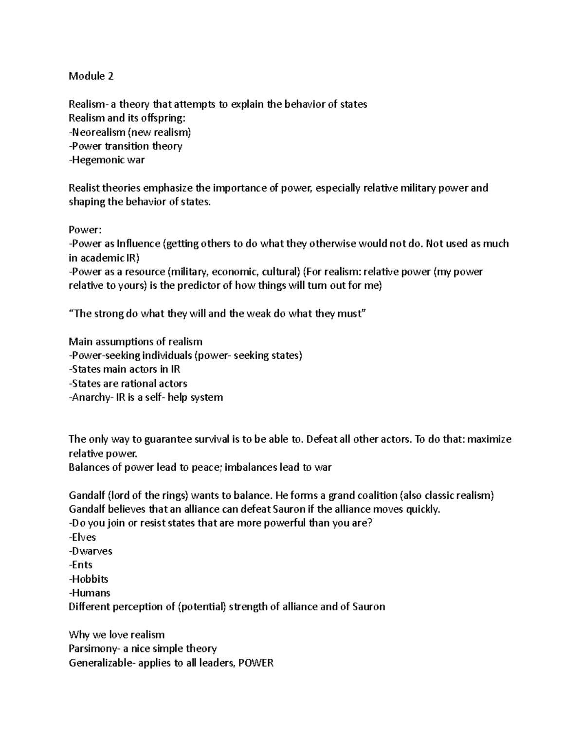 Module 2 - Module 2 Realism- a theory that attempts to explain the ...