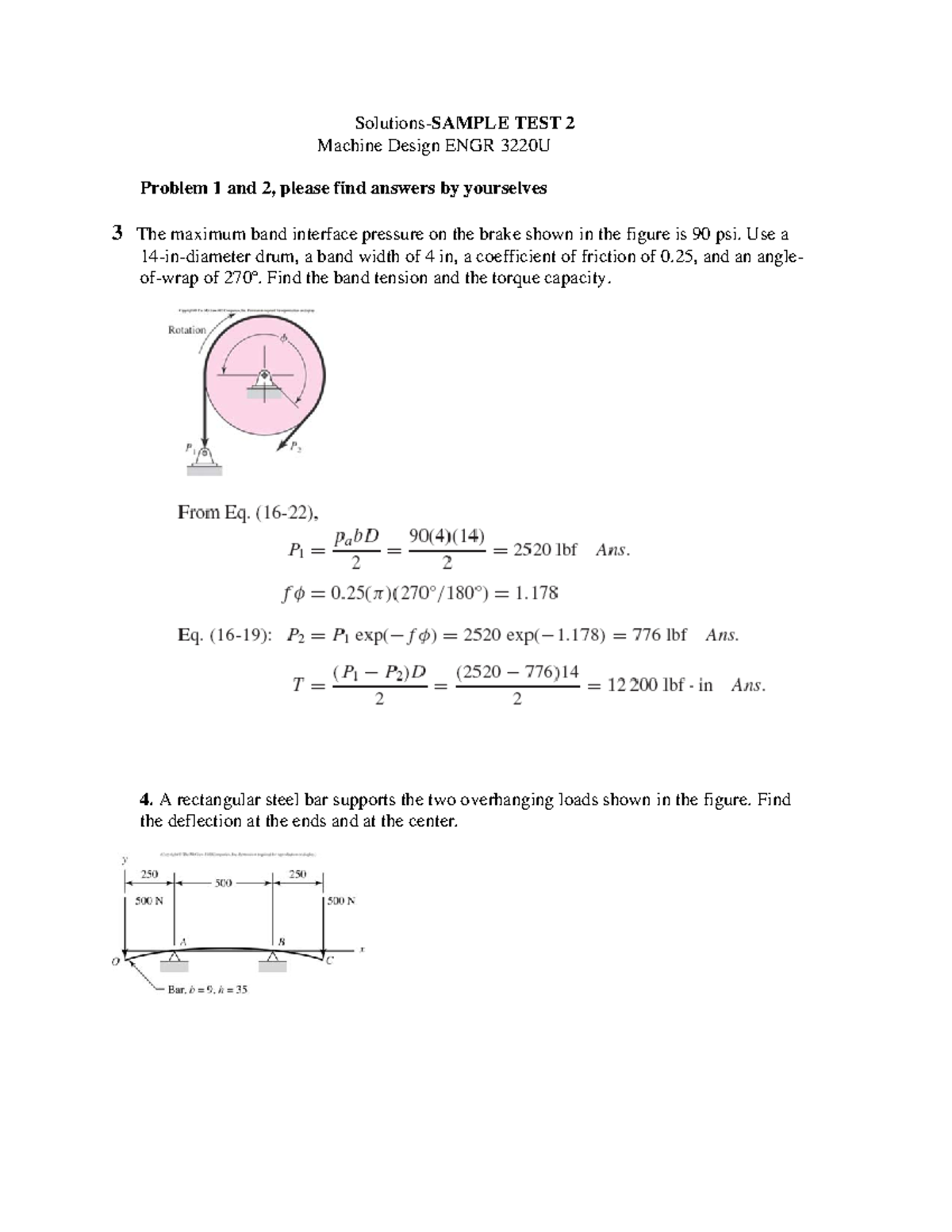 Exam 2014, Questions and Answers - TEST 2 Machine Design ENGR 3220U ...