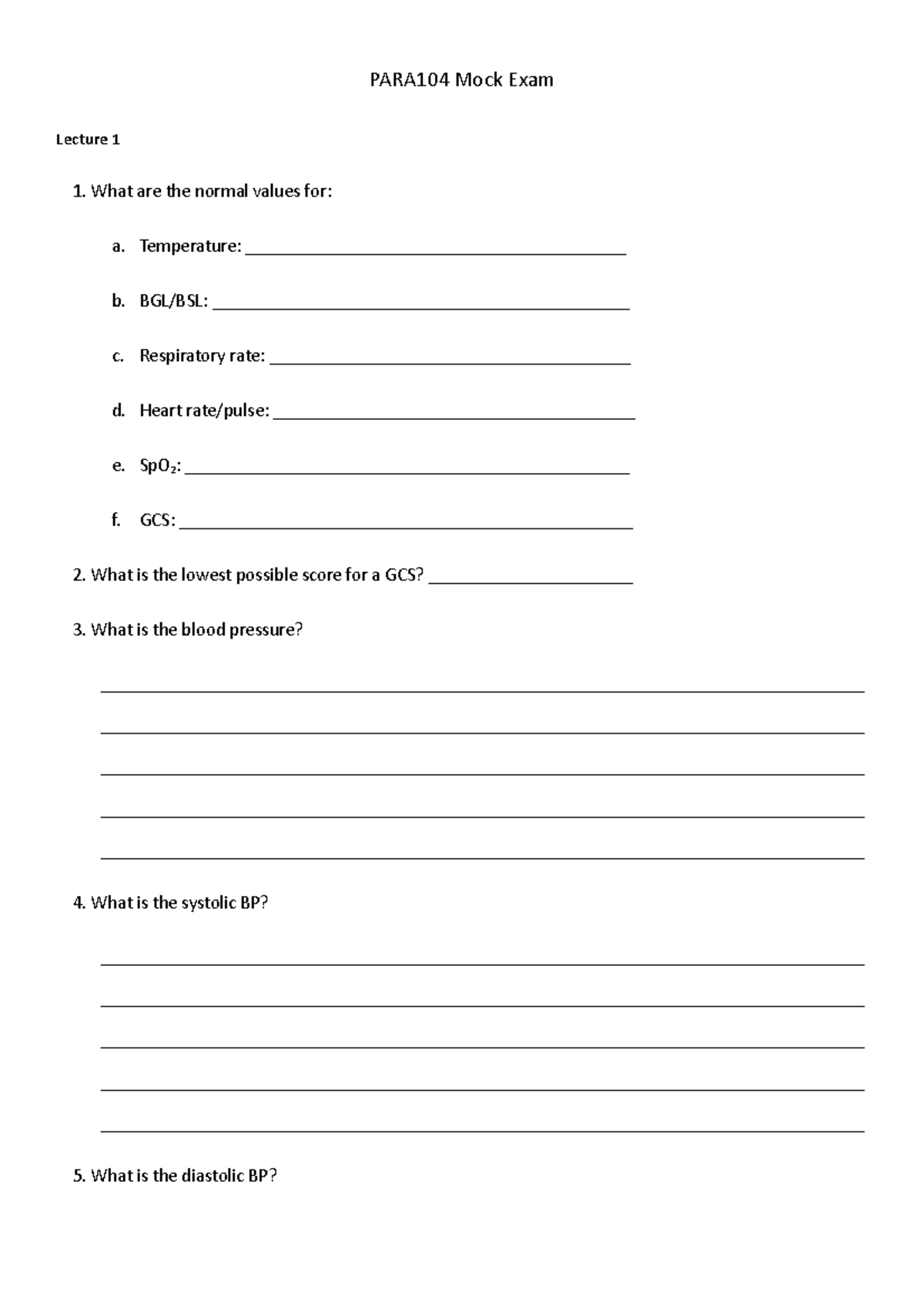 PARA104 Mock Exam - Practice exam - PARA104 Mock Exam Lecture 1 1. What ...