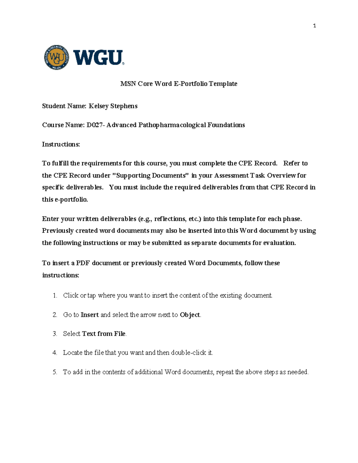 D027 E-Portfolio - WGU- November 2024 - MSN Core Word E-Portfolio ...