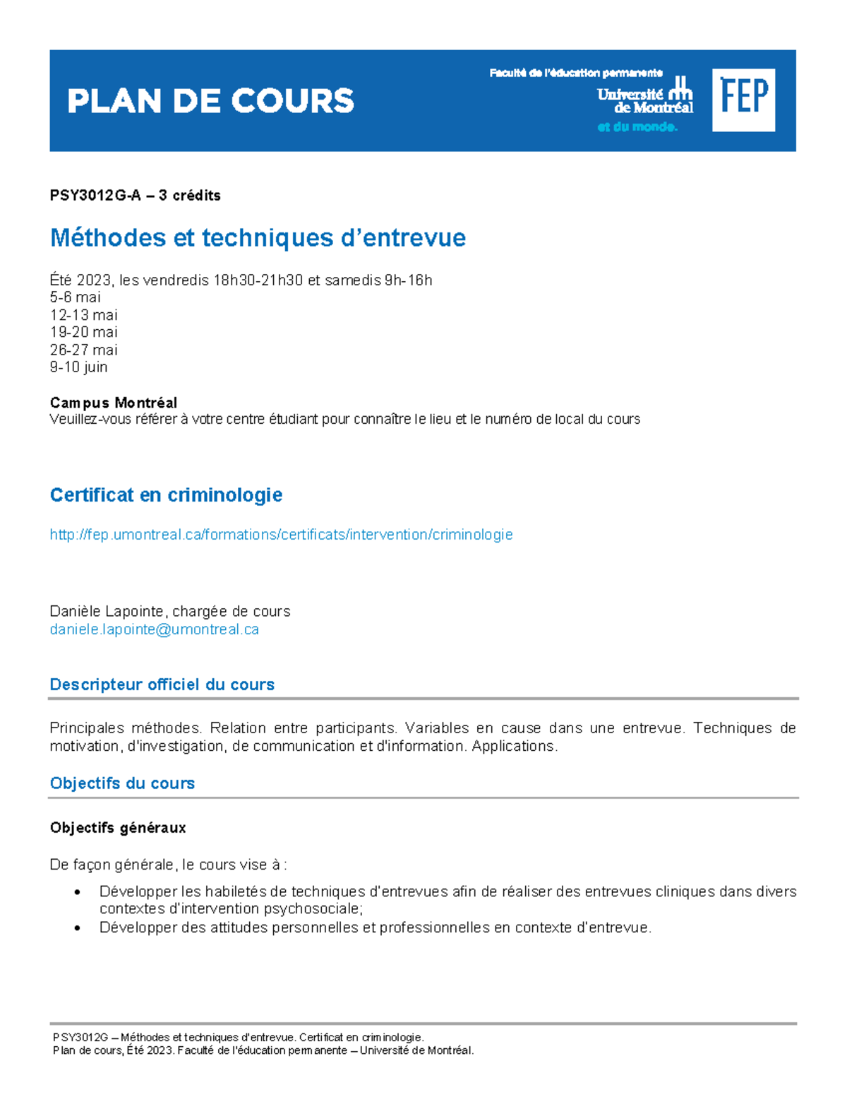 PSY3012GA E2023 pc Lapointe D APP - PSY3012G – Méthodes et techniques d ...