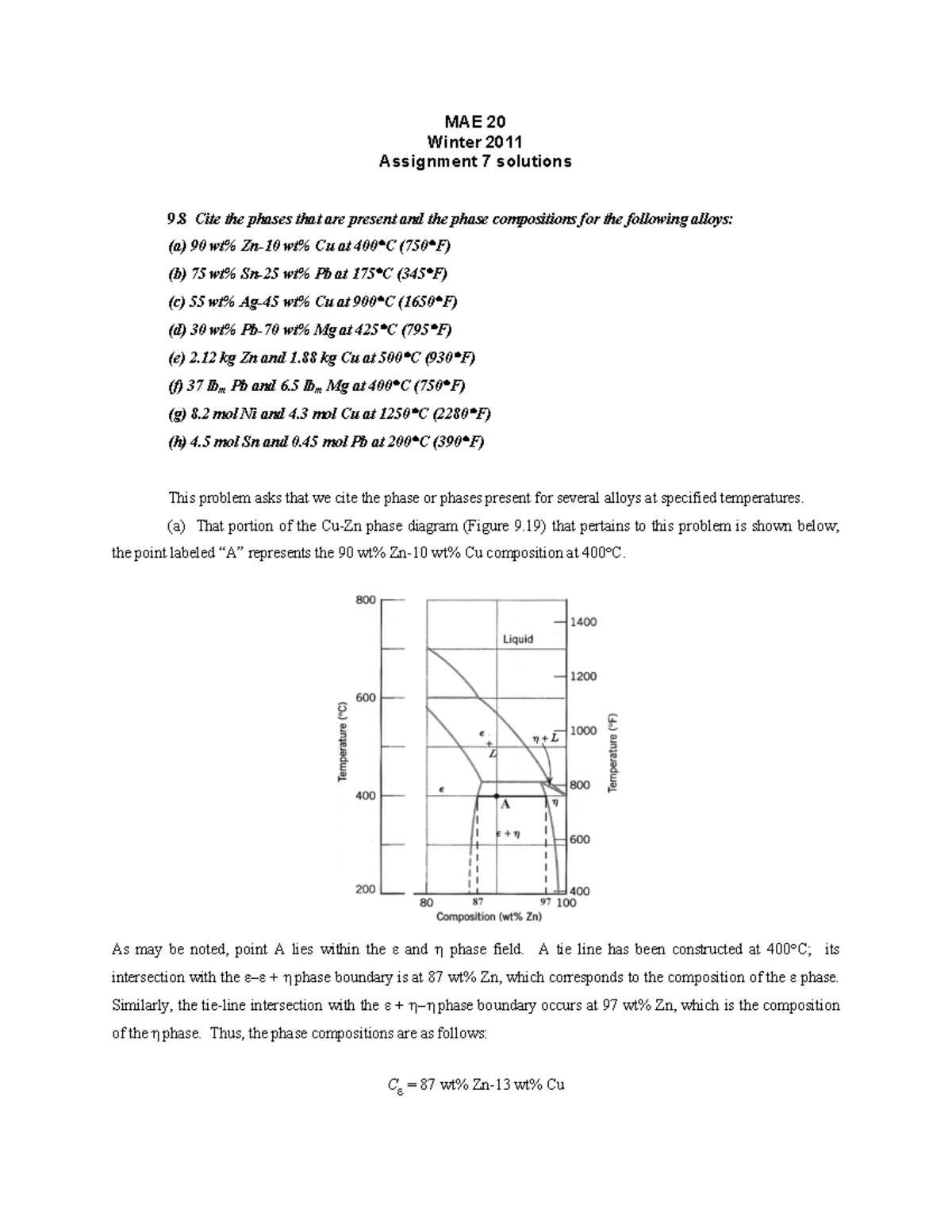 Assignment 7 solutions - MAE 20 Winter 2011 Assignment 7 solutions 9 Cite the phases that are ...