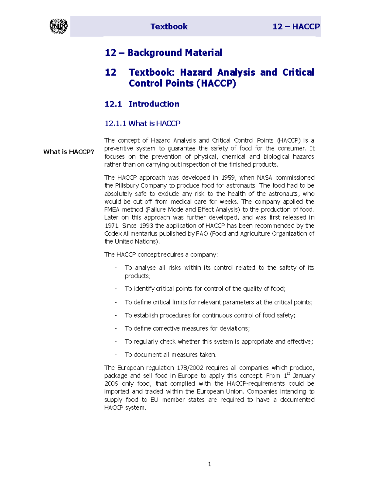 ISO 22001 - Food Administration - 12 – Background Material 12 Textbook: Hazard Analysis and ...