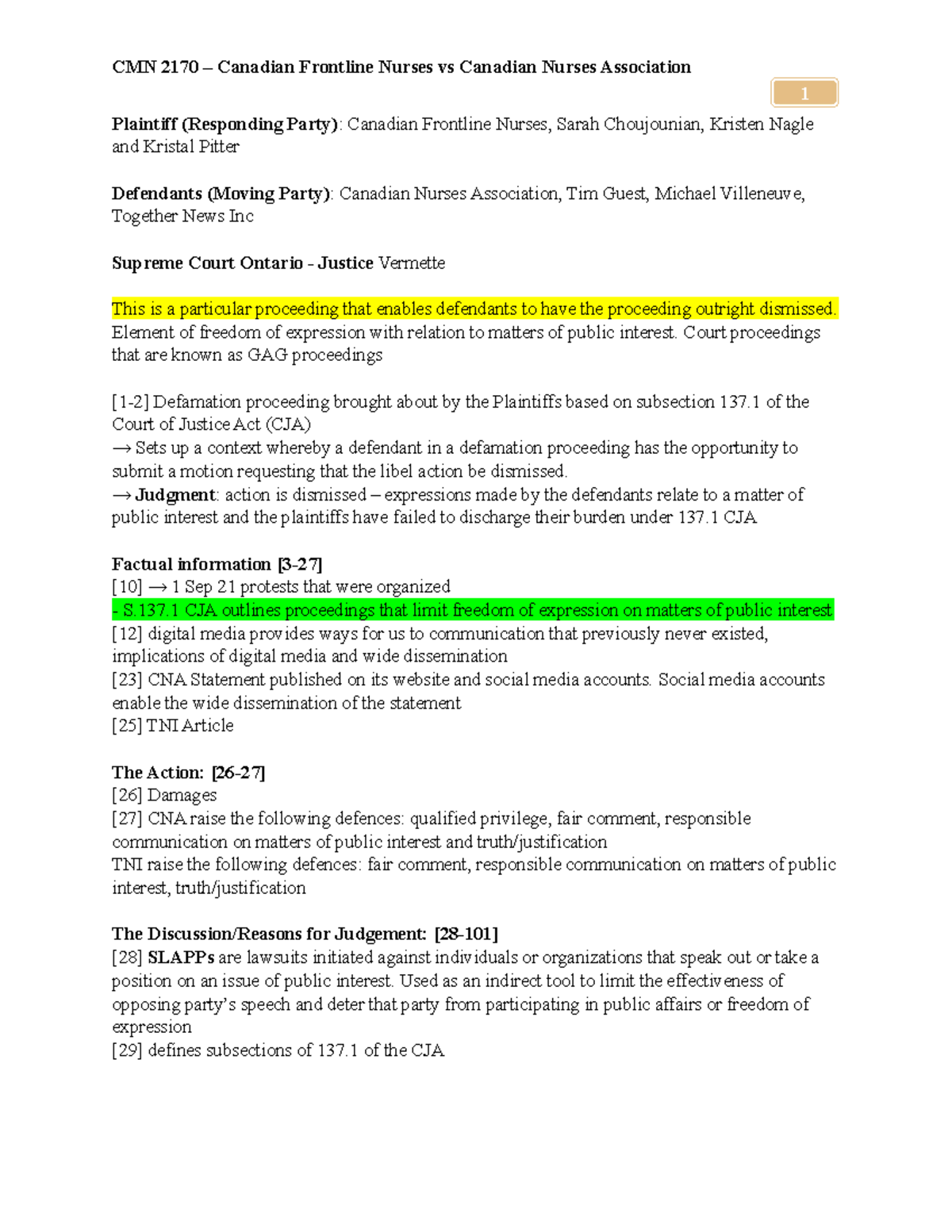 7 - lecture notes 2024 - CMN 2170 – Canadian Frontline Nurses vs ...