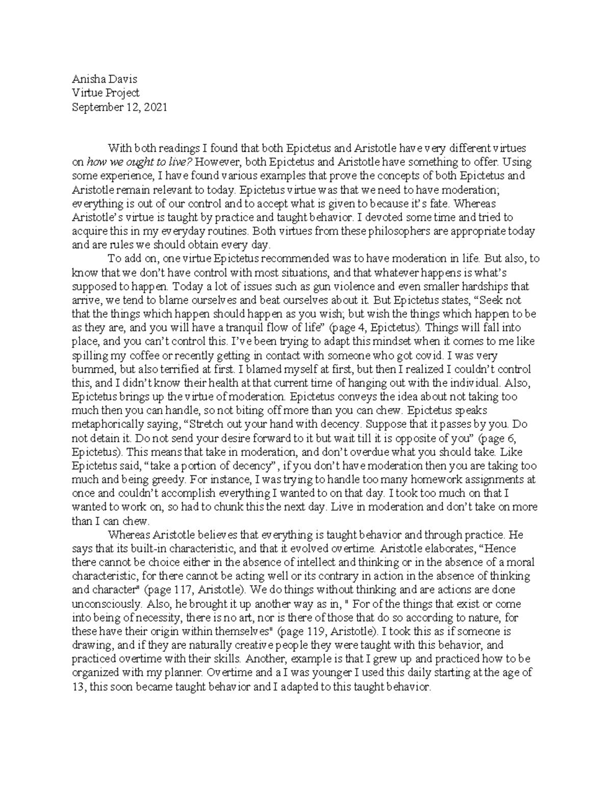 Virtue Project - notes - Anisha Davis Virtue Project September 12, 2021 ...