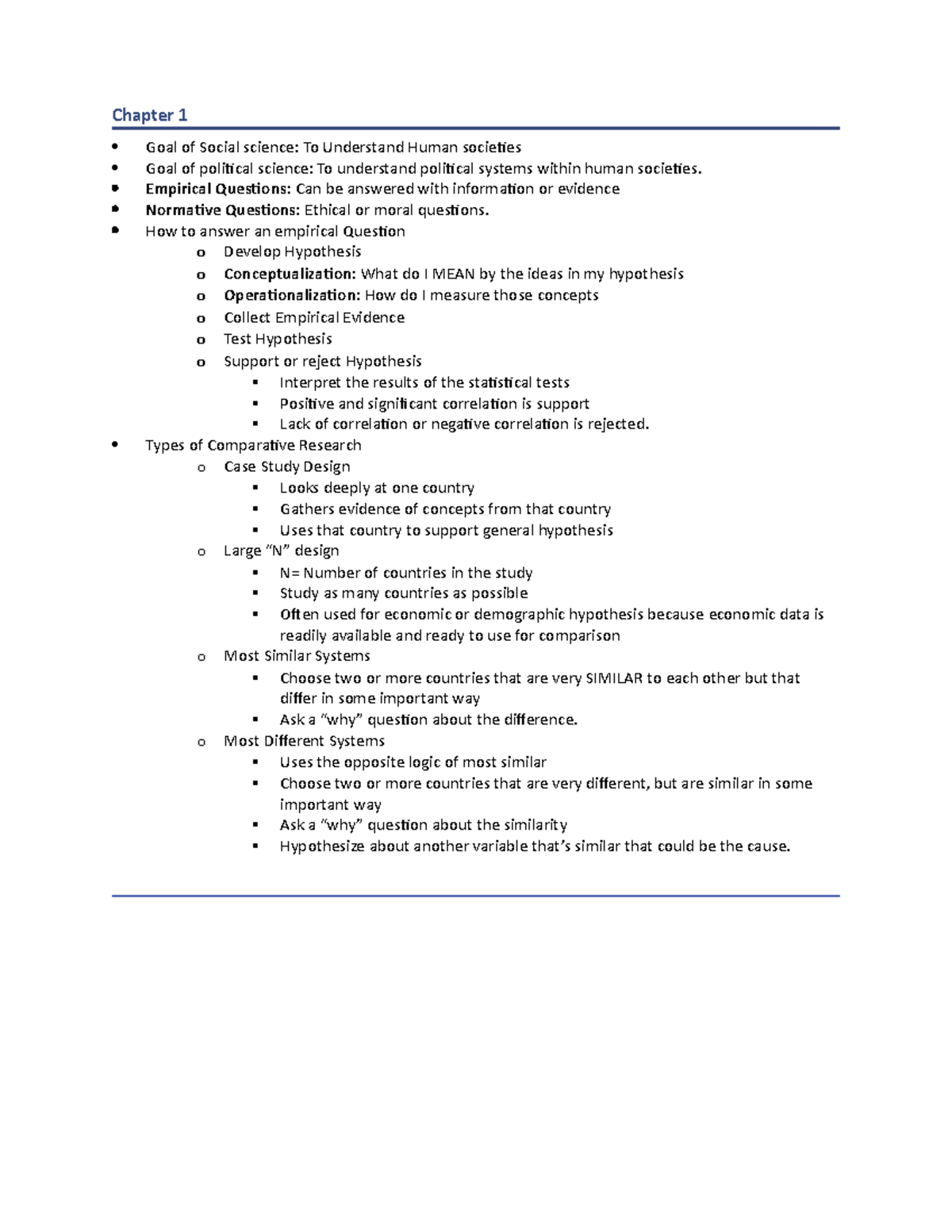 Comparative Method Notes - Chapter 1 Goal of Social science: To ...