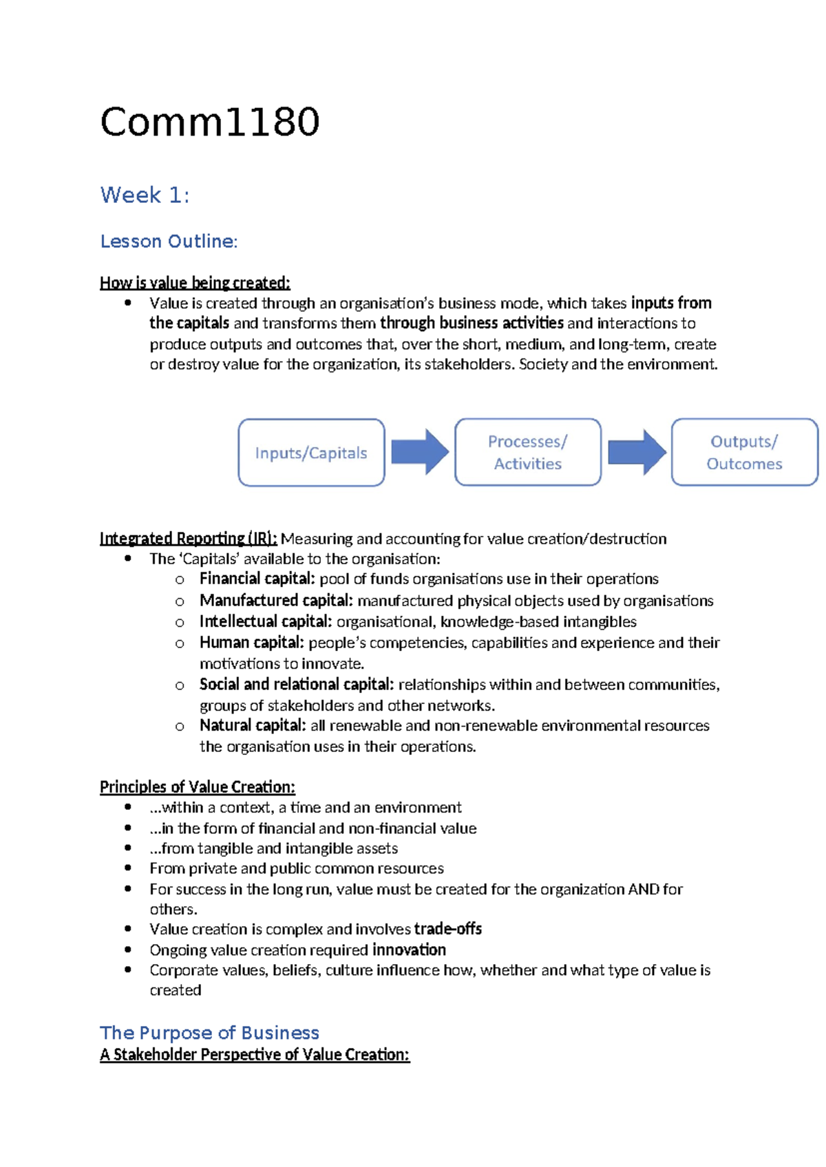 Comm1180 - lecture notes - Comm Week 1: Lesson Outline: How is value ...