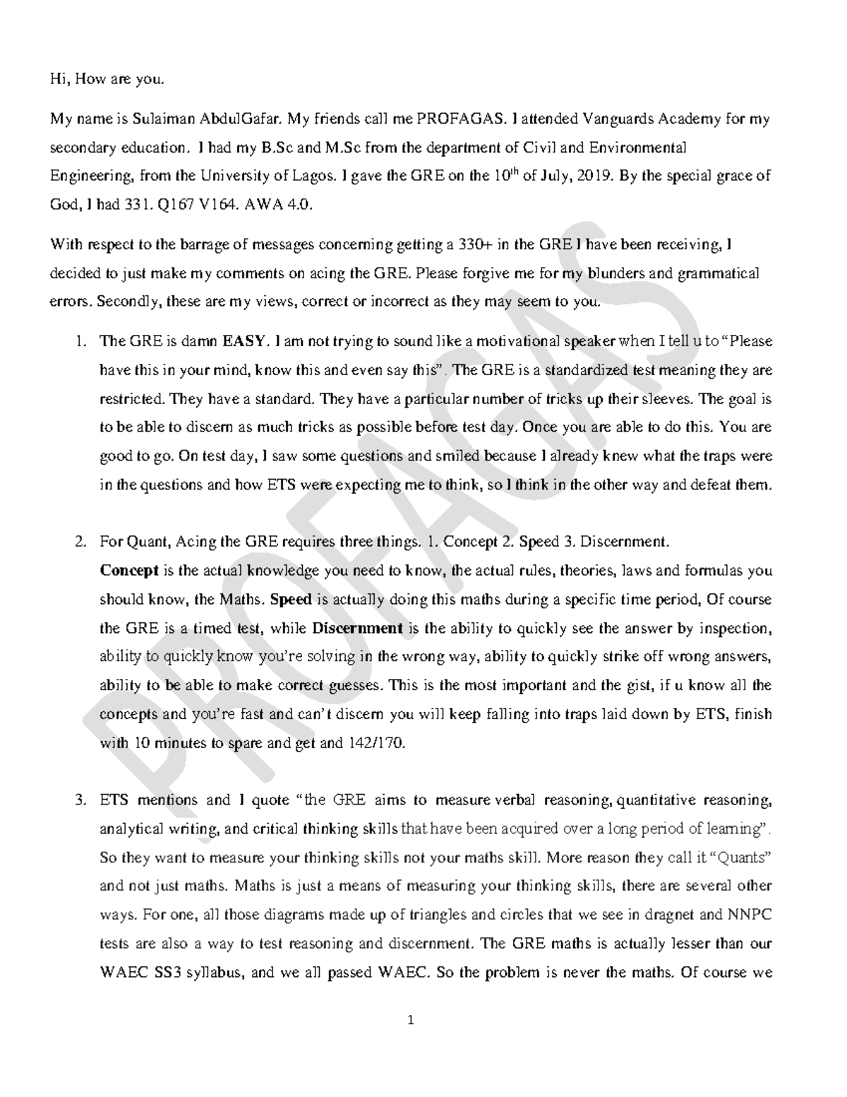 HOW I GOT A 331 IN THE GRE - How to pass GRE - Hi, How are you. My name is Sulaiman AbdulGafar ...