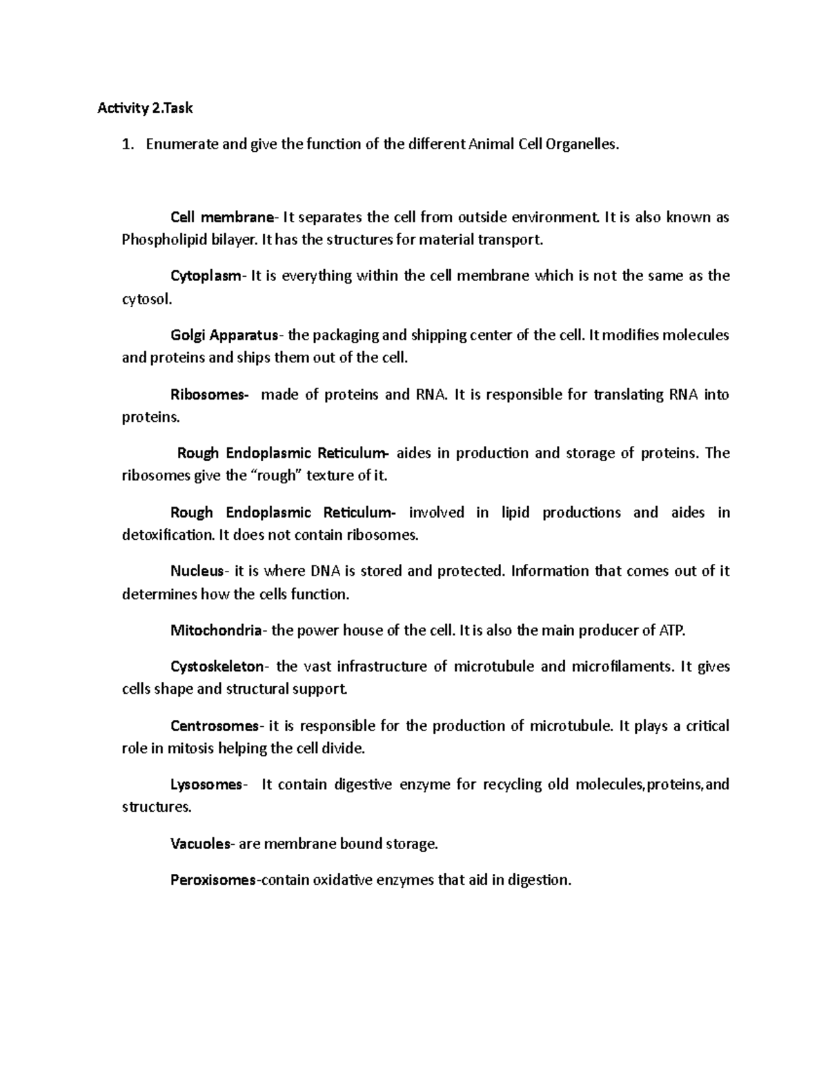 ZOO1100- Animal Cell - Laboratory Report - Activity 2 Enumerate and ...