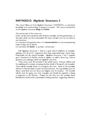 Tutorial 1 and tutorial 2 - MATH20212 Algebraic Structures 2 Tutorial ...