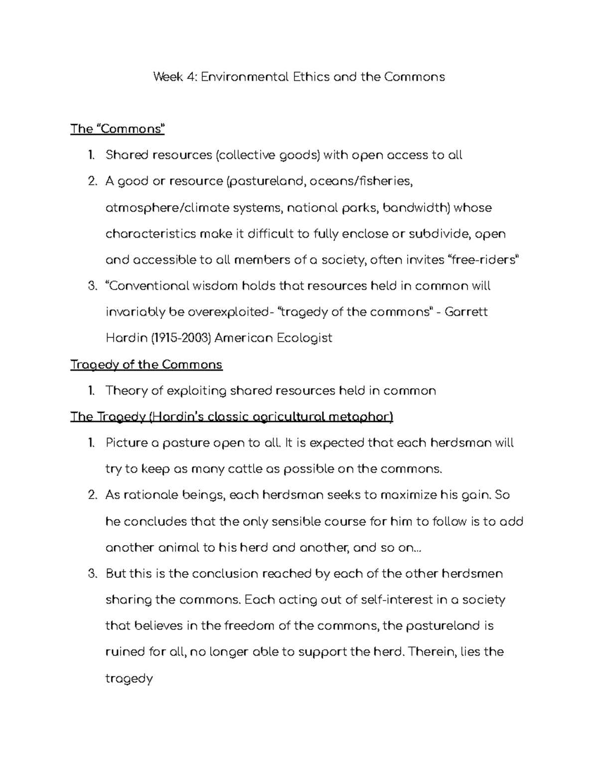 Environmental Ethics and the Commons - Shared resources (collective ...
