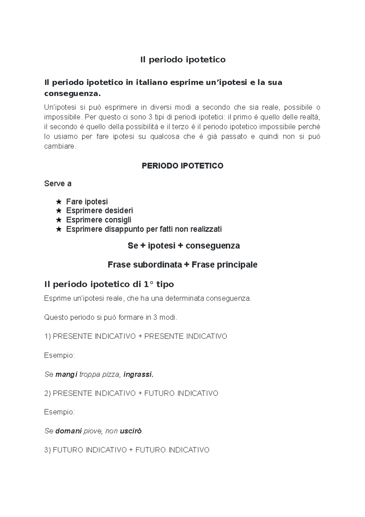 Periodo Ipotetico - ITALIANO - Il periodo ipotetico Il periodo ...