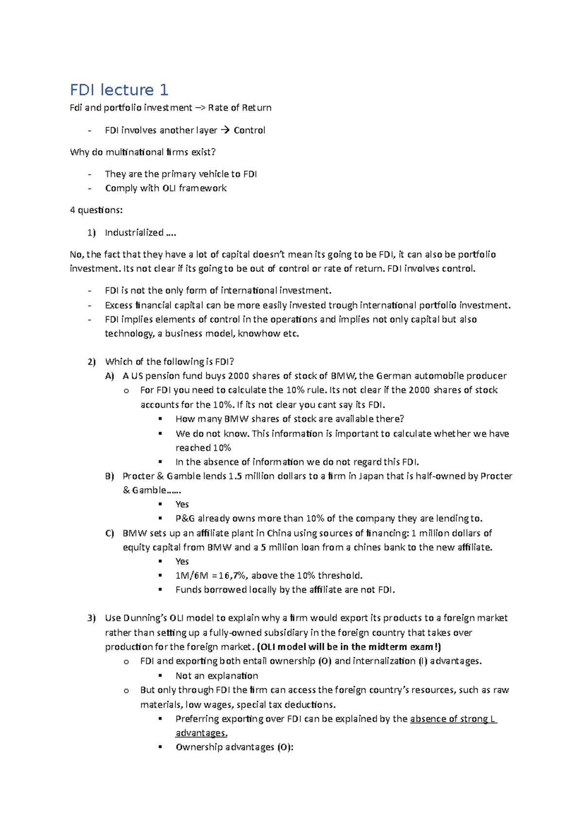 FDI aantekeningen - fdi - FDI lecture 1 Fdi and portfolio investment ...