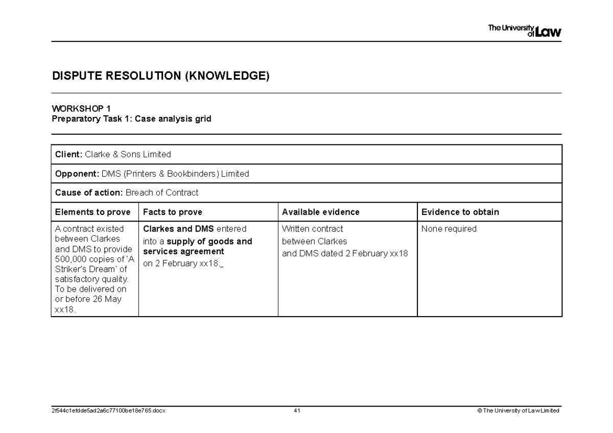 Pre-Action Steps (Grid) - Workshop 1 - DISPUTE RESOLUTION (KNOWLEDGE ...