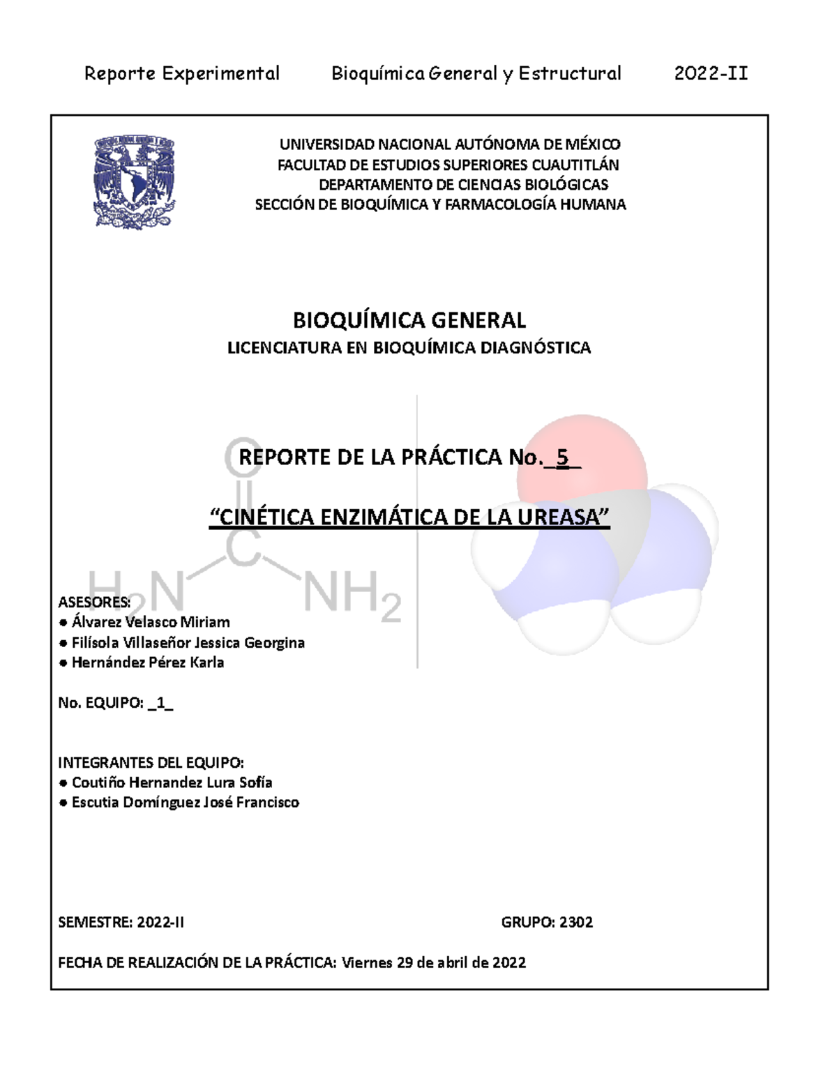 2302 Eq1 Práctica 5 - Observación de la actividad enzimática de la ...