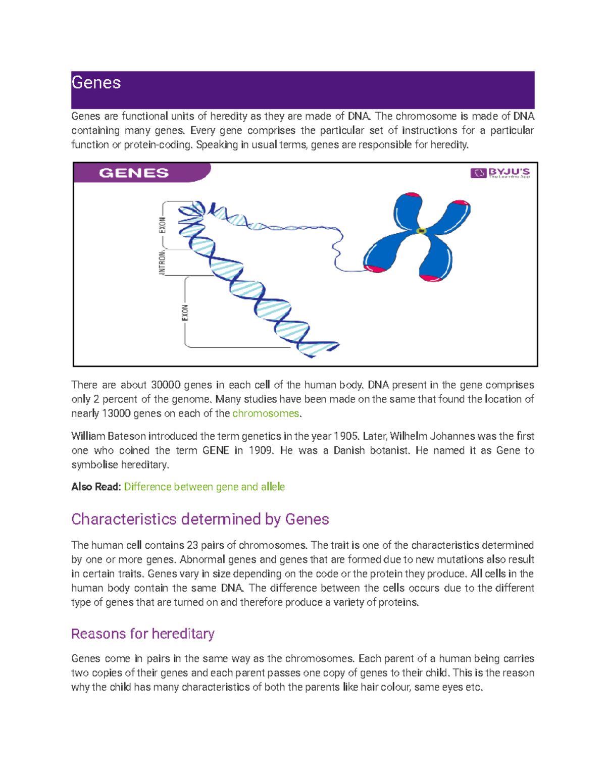 Genes Biology Notes - Genes Genes are functional units of heredity as ...