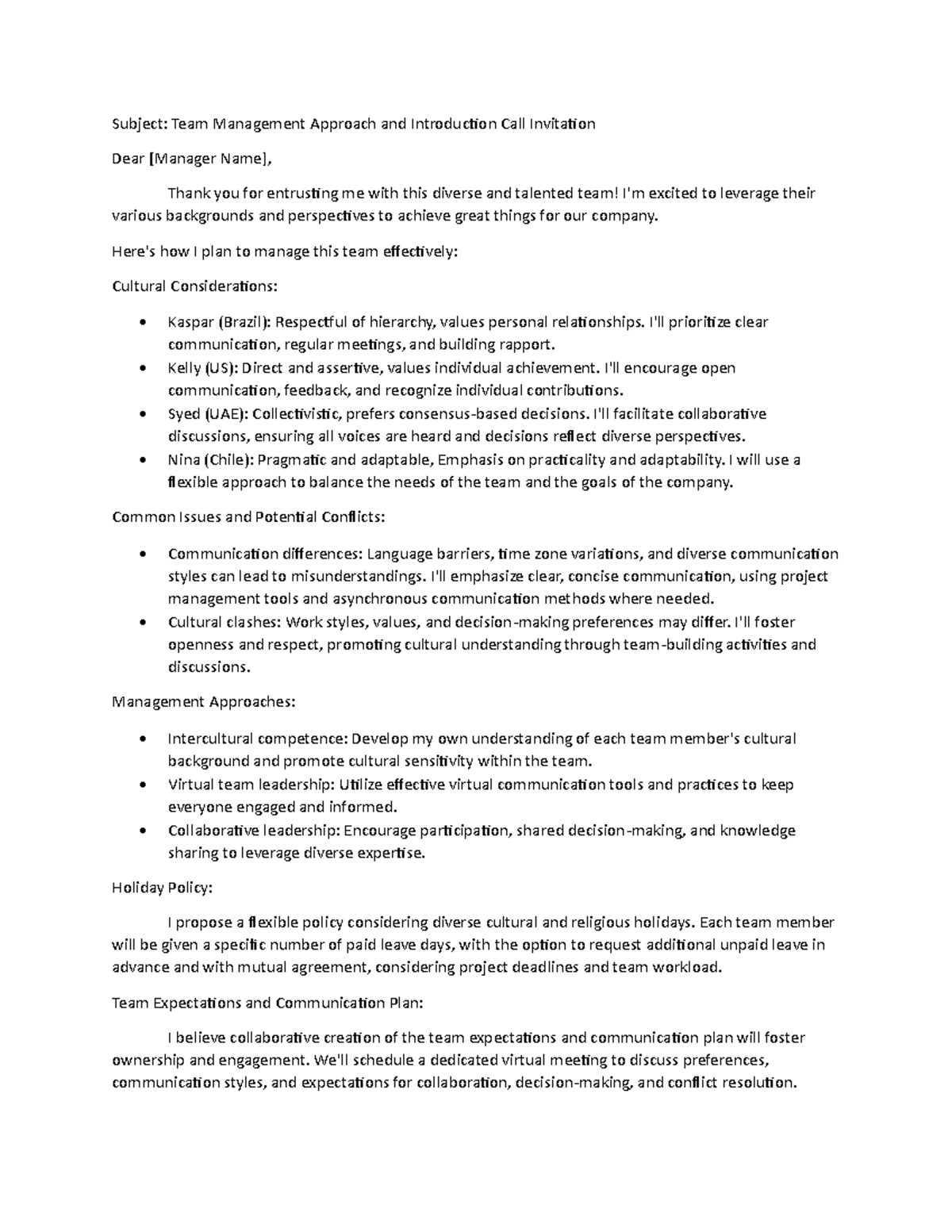 Ackerman - 6-1 Assignment International Team Expectations - Subject ...