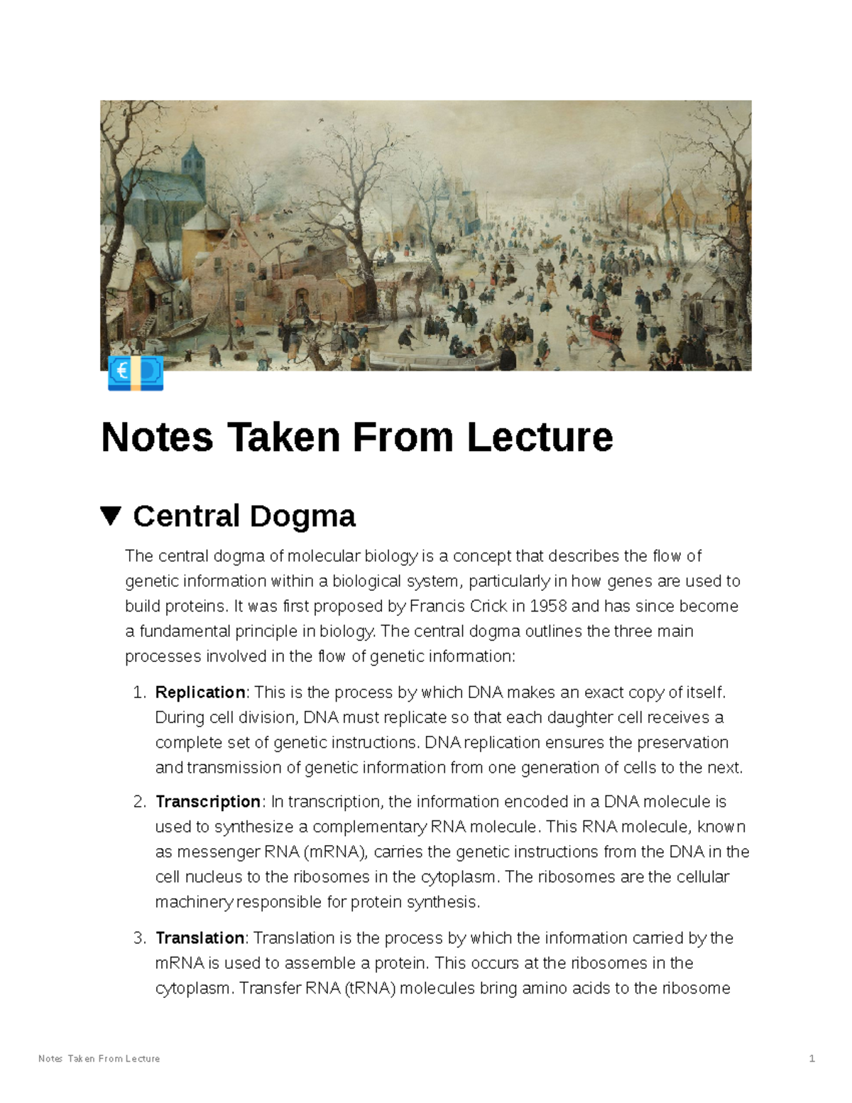 Notes from lecture - nice - 💶 Notes Taken From Lecture Central Dogma ...
