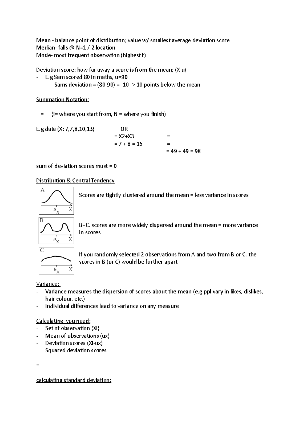 PSYC2012 basics - Mean - balance point of distribution; value w ...