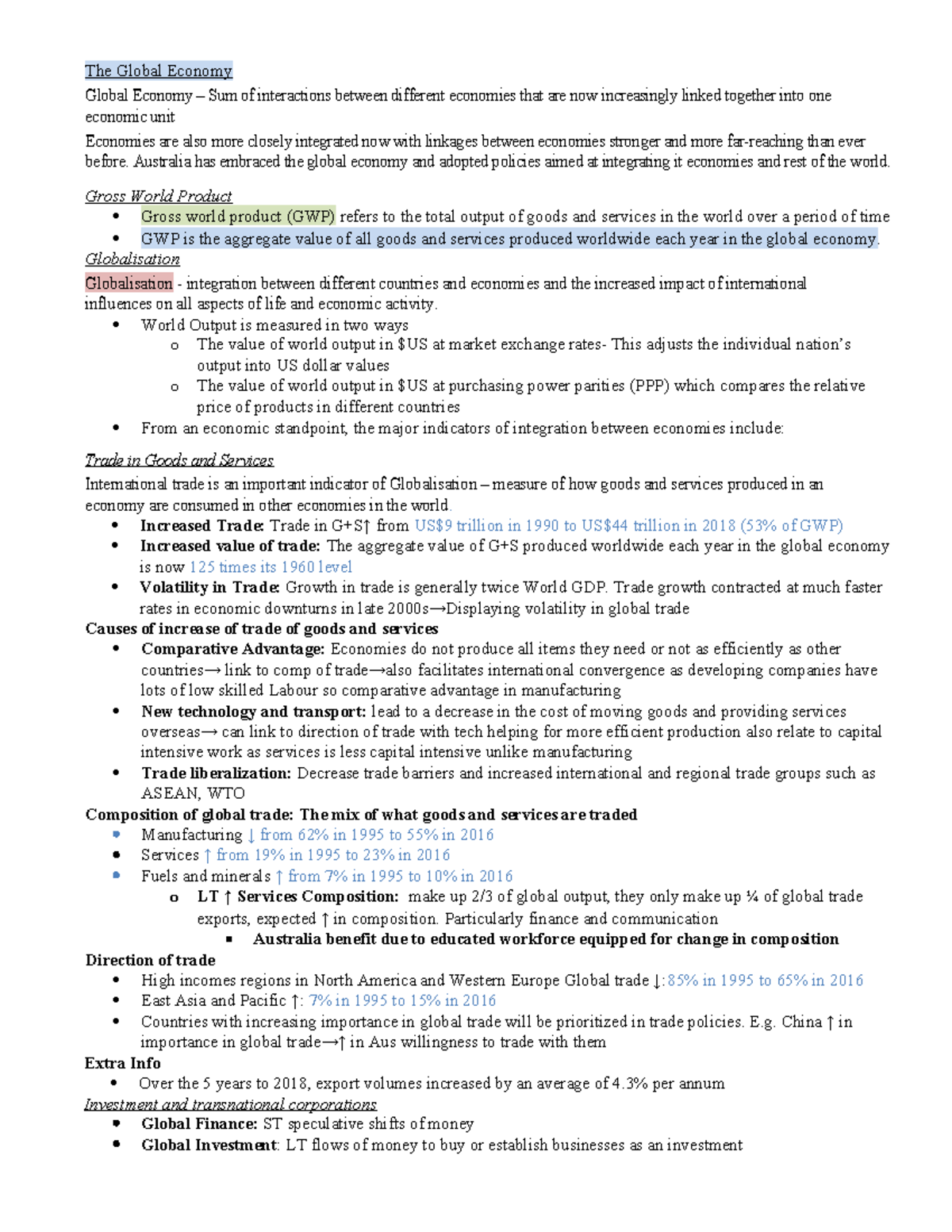 1.1 Globalisation - notes - The Global Economy Global Economy – Sum of ...