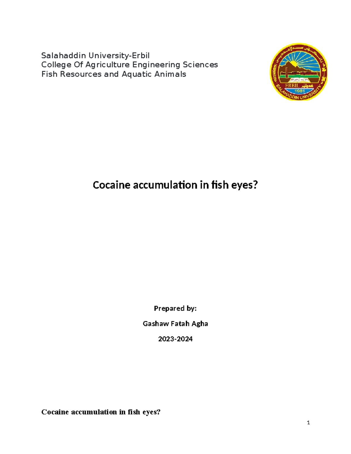 Cocaine accumulation in fish eyes - Salahaddin University-Erbil College ...