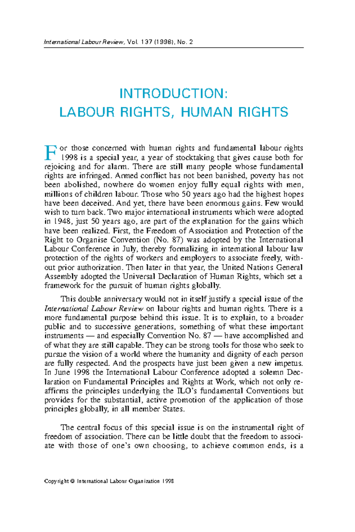 ILO And labour rights - Introduction ó Labour rights, human rights 127 ...