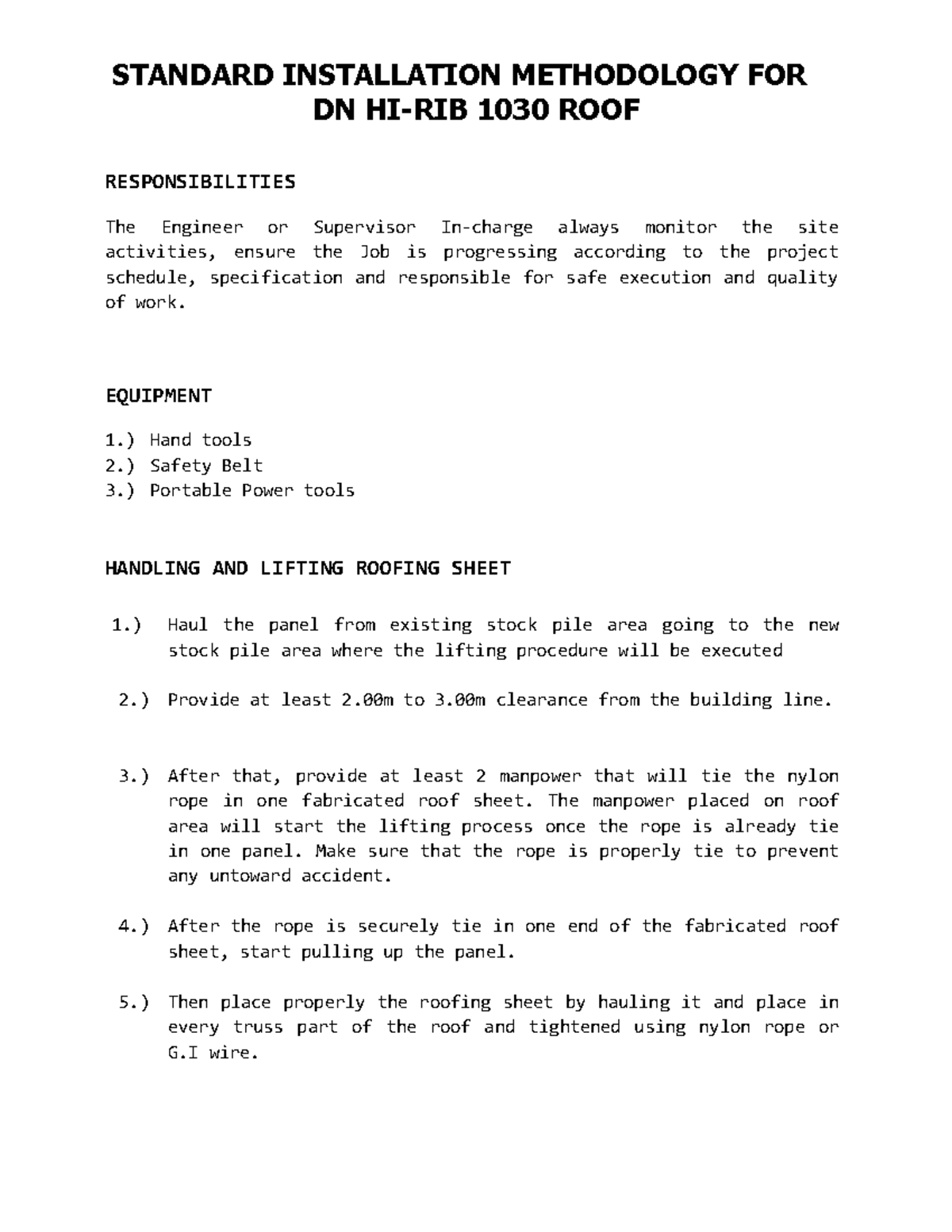 Roofing Instalation Methodology - DN HI-RIB 1030 ROOF RESPONSIBILITIES ...