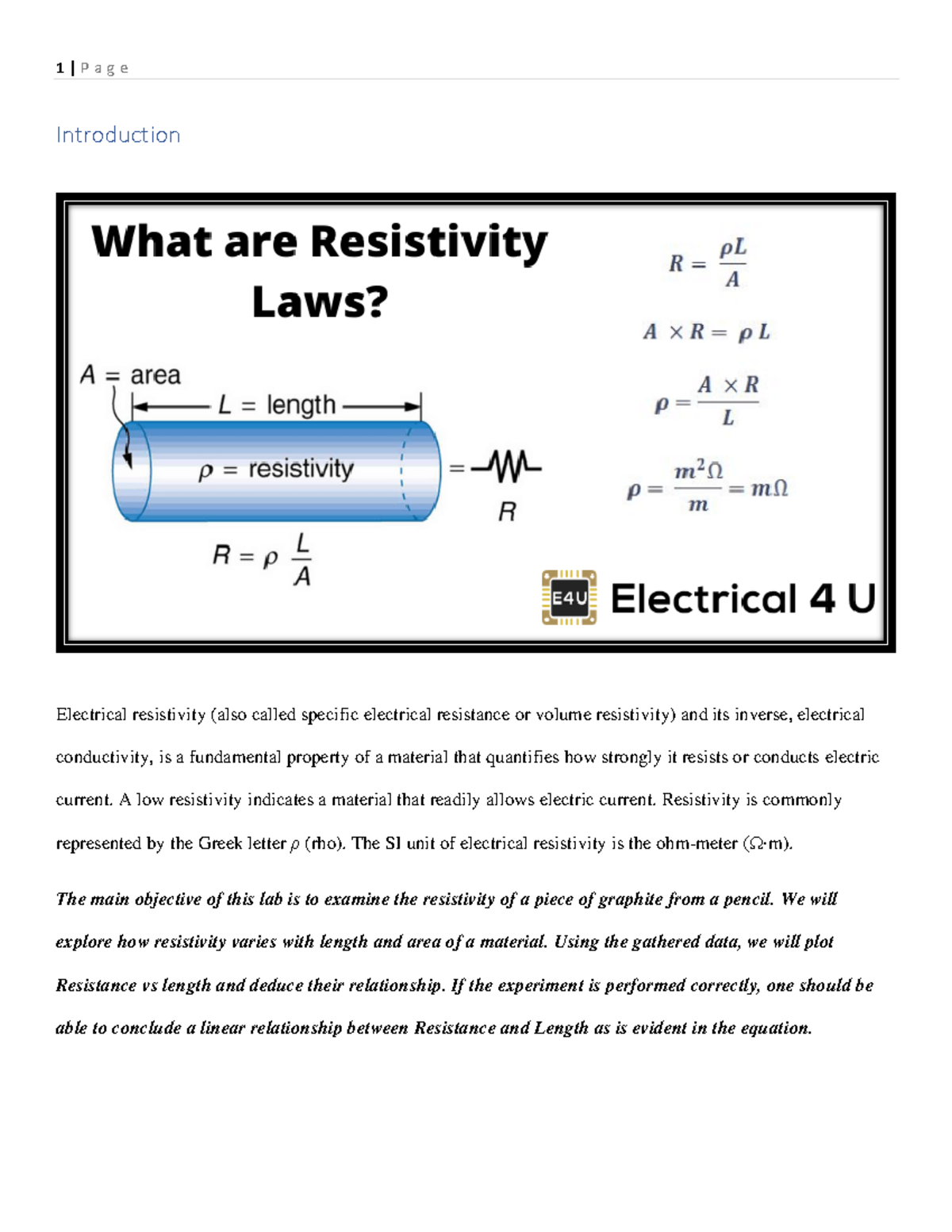 LAB Report 5 - Introduction Electrical resistivity (also called ...