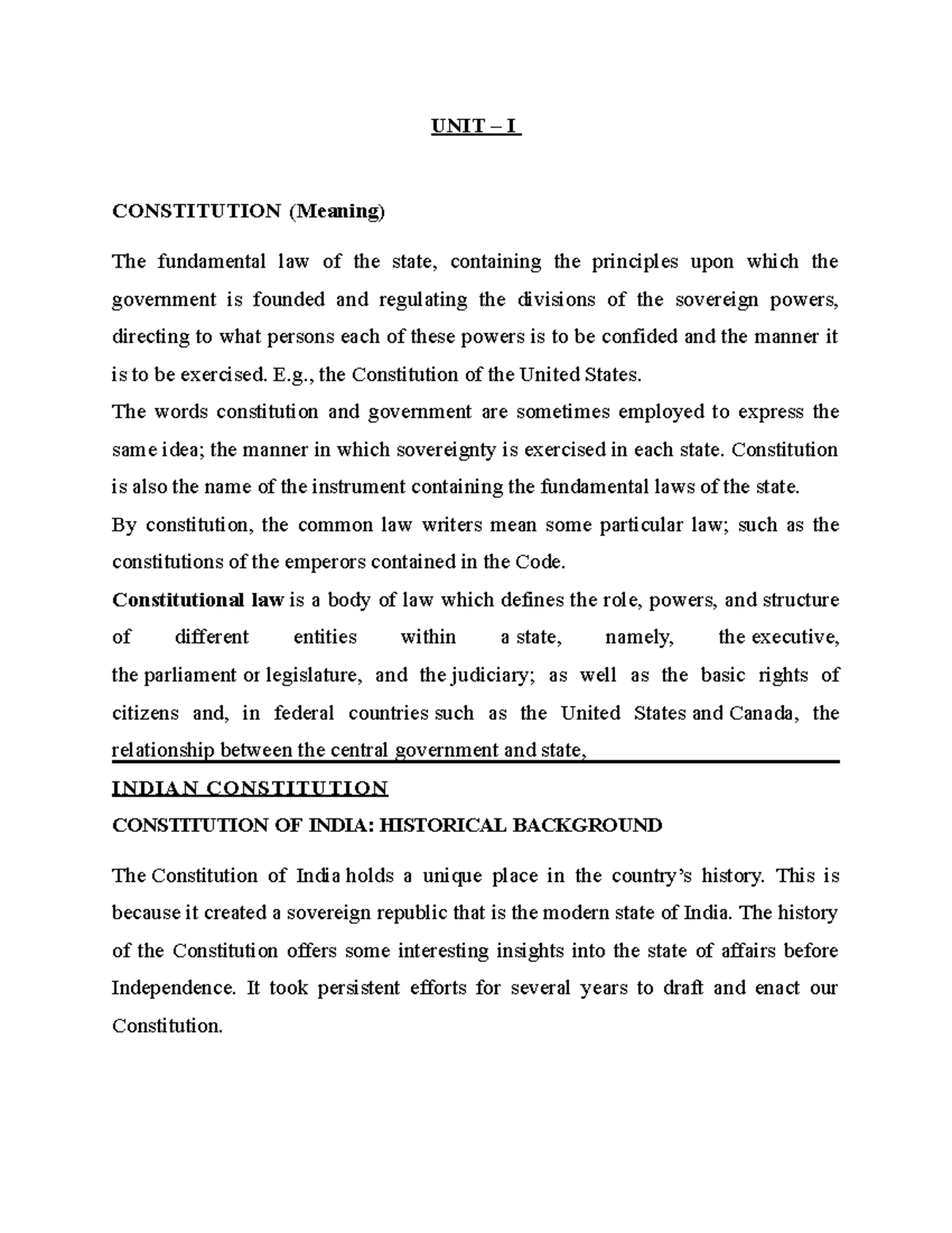 LLM Ist SEM Notes Constitutional LAW - I - UNIT – I CONSTITUTION ...