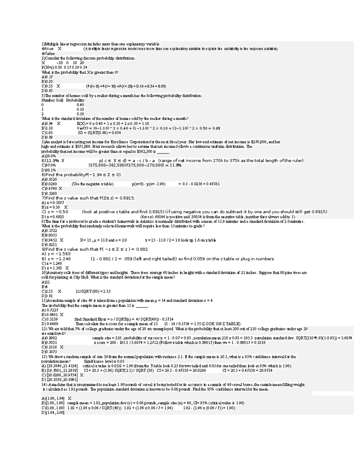 Final exam Bstat 3321 - 1)Multiple linear regression includes more than ...
