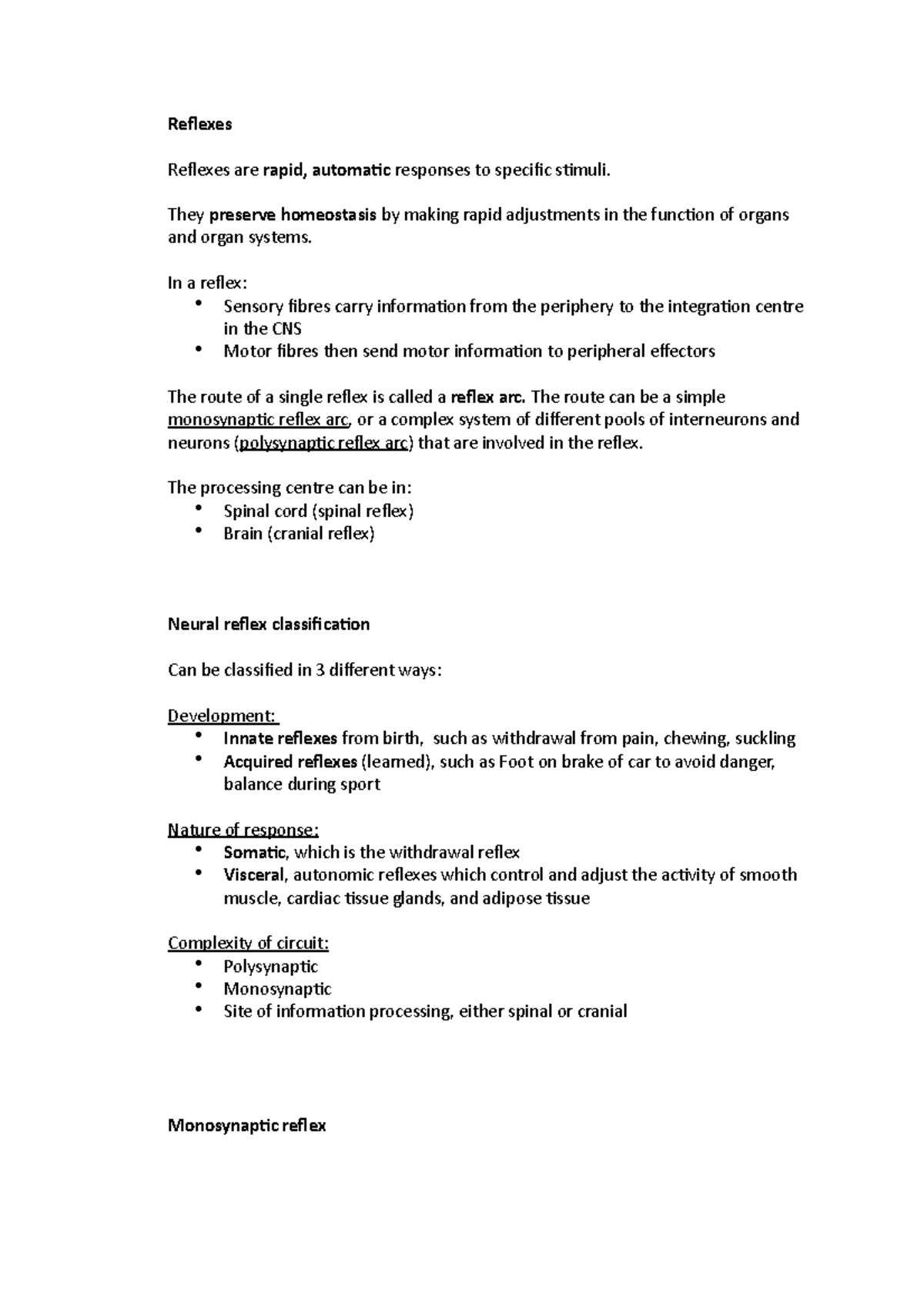 Reflexes in the Nervous System - Studocu