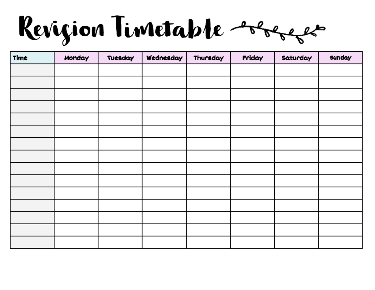 Timetable Template - timtable - Time Monday Tuesday Wednesday Thursday ...