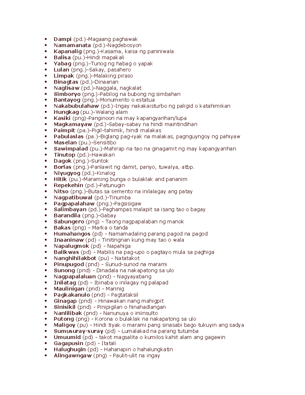 Filipino-1 - Filipino study material. - Dampi (pd.)-Magaang paghawak ...